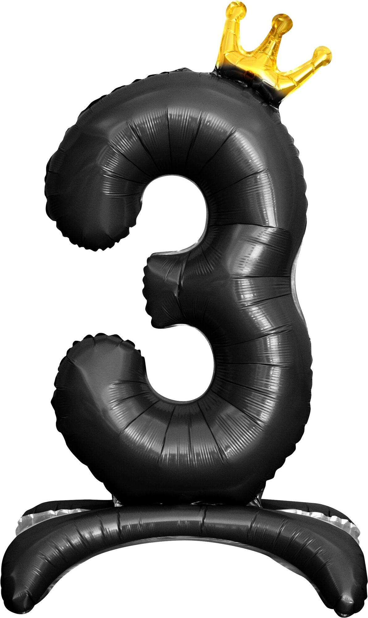 Шар (32'/81 см) Цифра, 3 Золотая корона, на подставке, Черный, 1 шт. в уп.