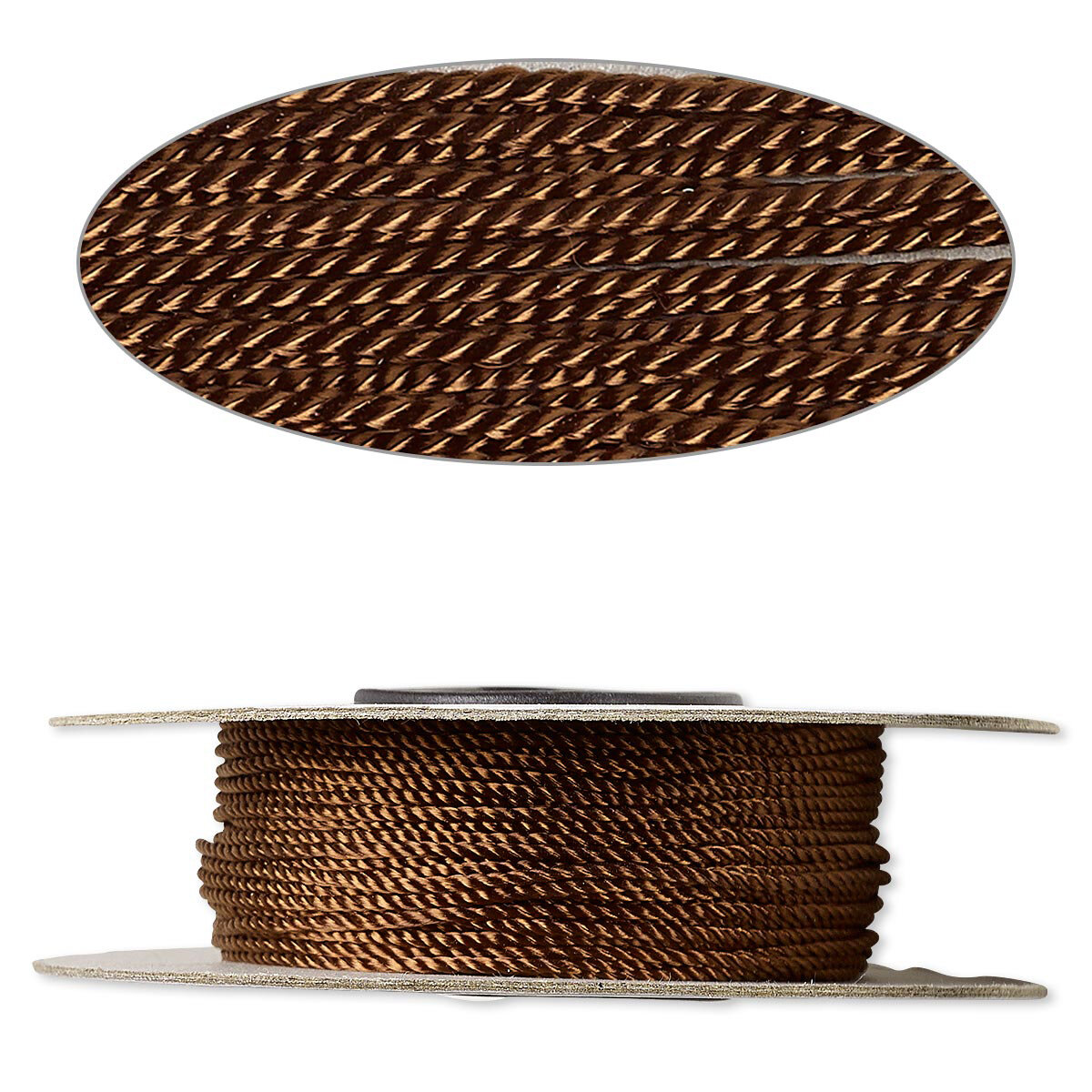 Шнур синтетический нейлоновый, около 1мм, витой, коричневый, 5 метров