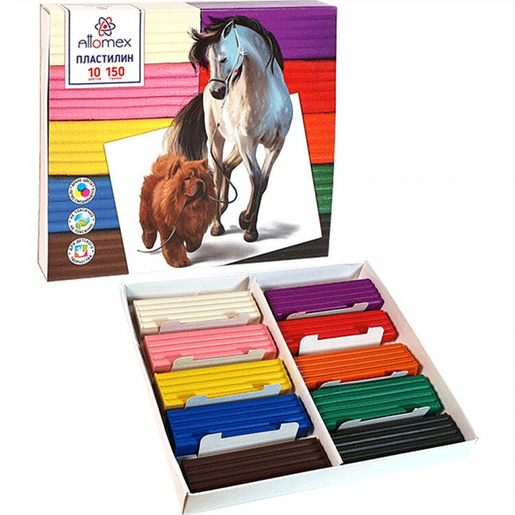 Пластилин 10 цветов 150 грамм (Attomex) Классический картонная коробка арт 8042921