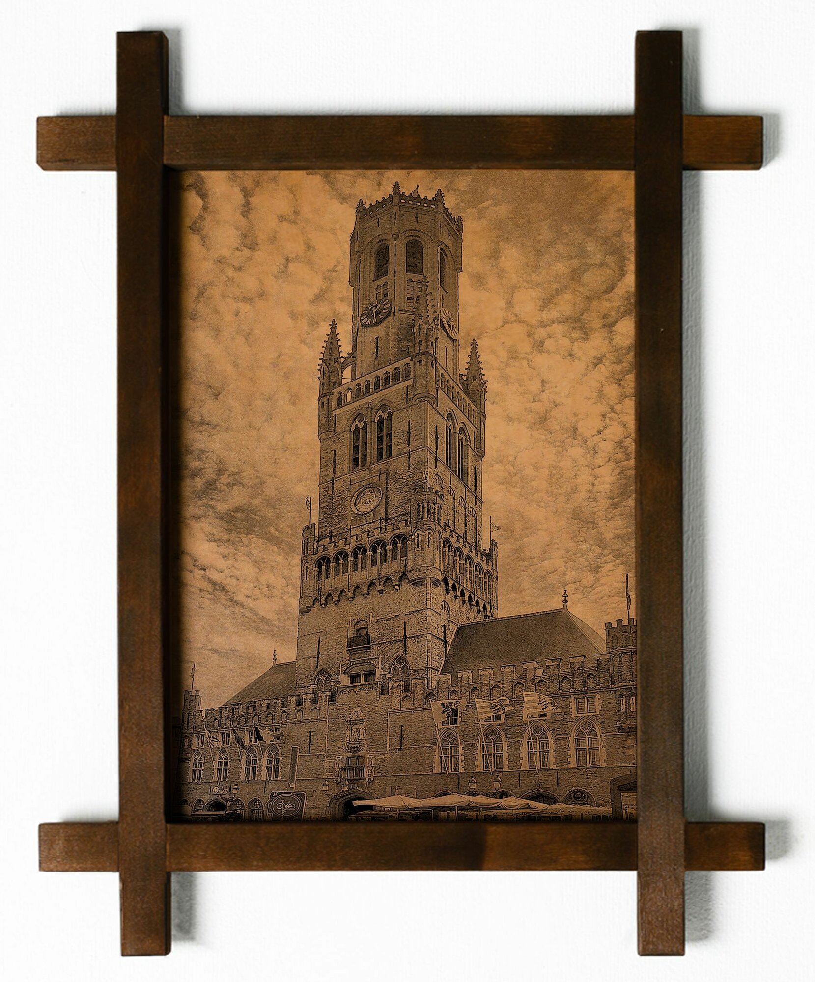 Картина интерьерная из кожи "Беффруа Брюгге, Бельгия", BoomGift