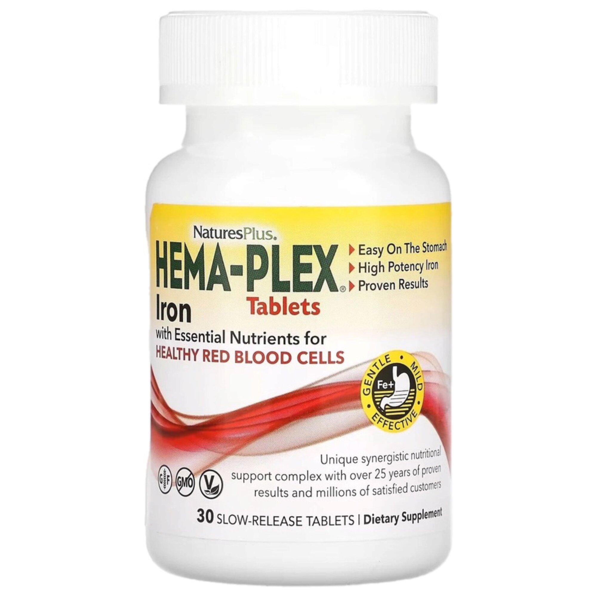 Nature's Plus, Hema-Plex Slow, комплекс с железом и кофакторами, медленное высвобождение, 30 таблеток