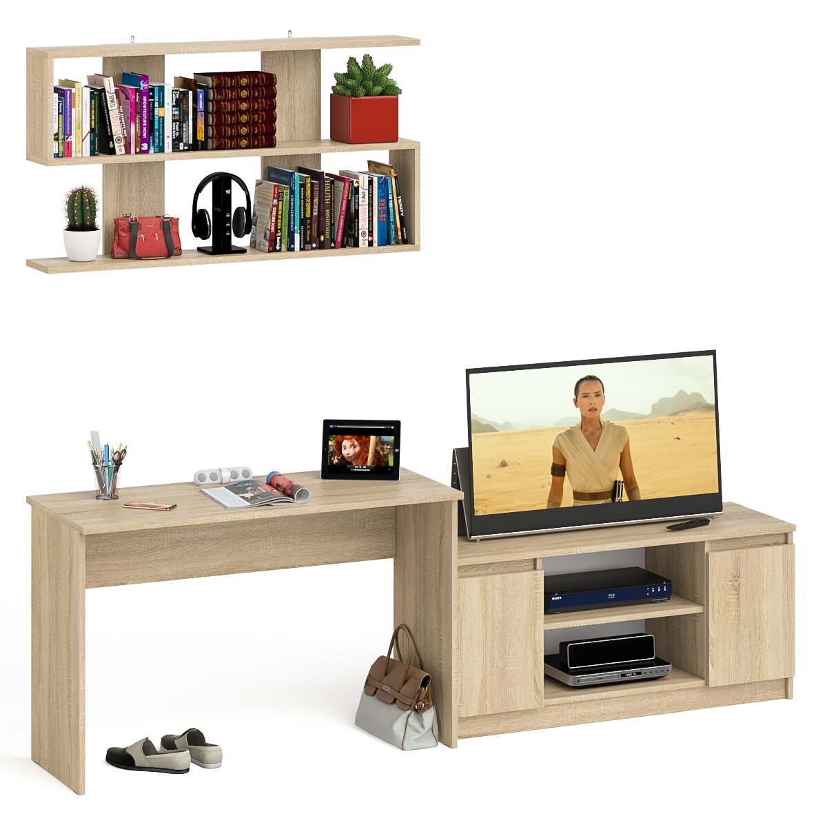 Широкая тумба СВК Мори 1200 с письменным столом и полкой цвет дуб сонома