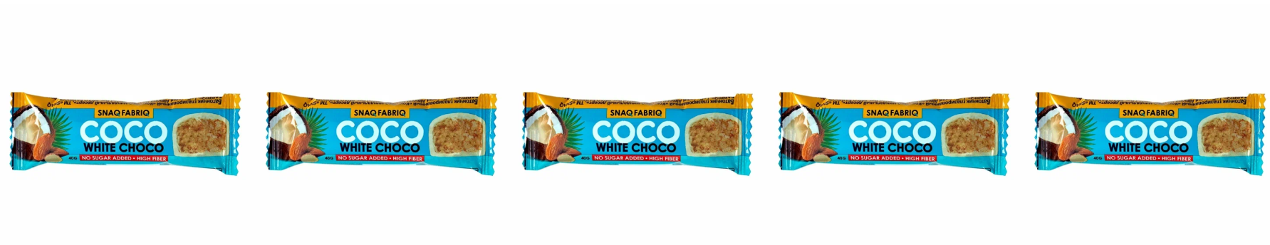 Батончик Snaq Fabriq COCO WHITE CHOCO, глазированный с начинкой кокосово-миндальный десерт, с высоким содержанием клетчатки, 40 гр, 5 шт