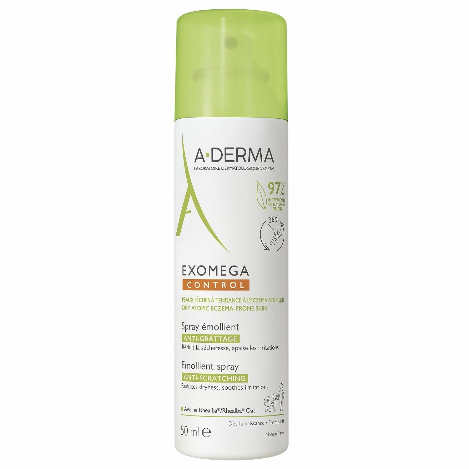 A-Derma Смягчающий спрей-эмолент для лица и тела младенцев, детей и взрослых Exomega Control, 50 мл