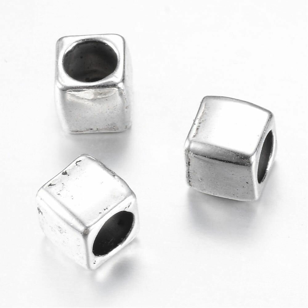 Бусина металлическая, 6мм, кубик, базовый материал - цинковый сплав, стиль тибетское серебро, 10 грамм