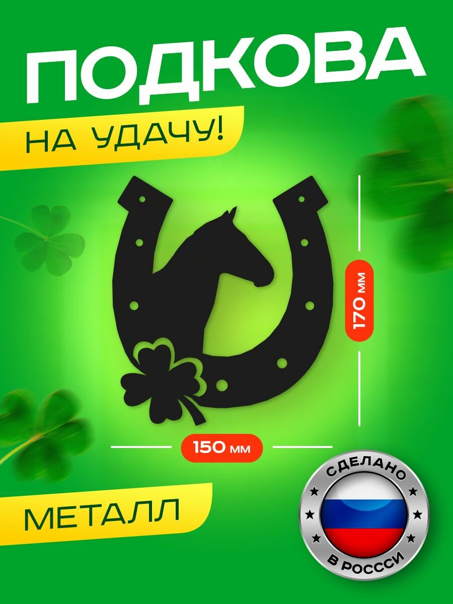 Декор металлическая Подкова для дома на удачу, черная