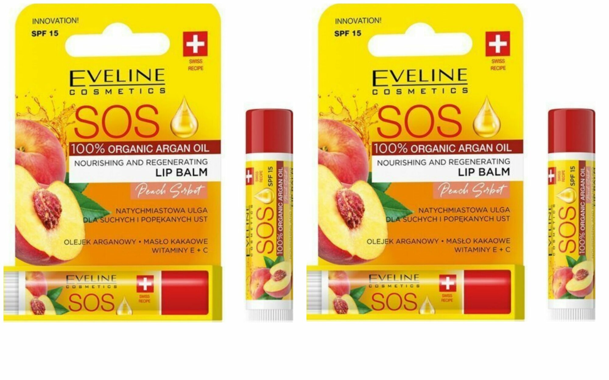 Eveline Cosmetics Питательно-восстанавливающий бальзам для губ PEACH SORBET, 2 шт.