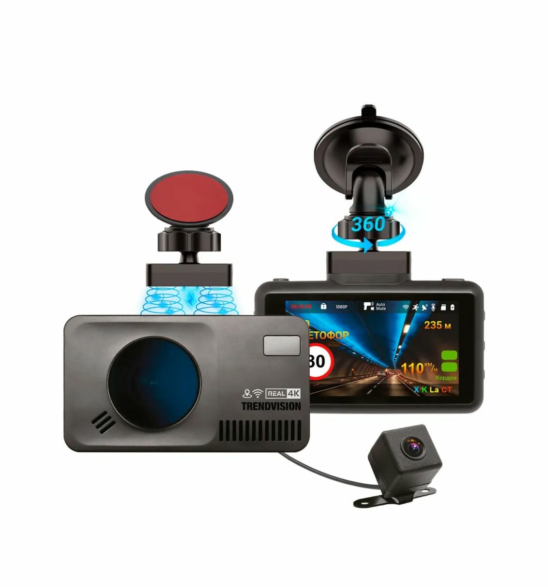 TrendVision DriveCam Real 4K LNA 2CH Signature, GPS 2-х камерный видеорегистратор с радар-детектором
