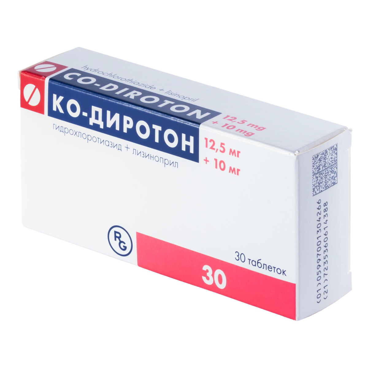 Ко-диротон, таблетки 10 мг+12.5мг, 30 шт.
