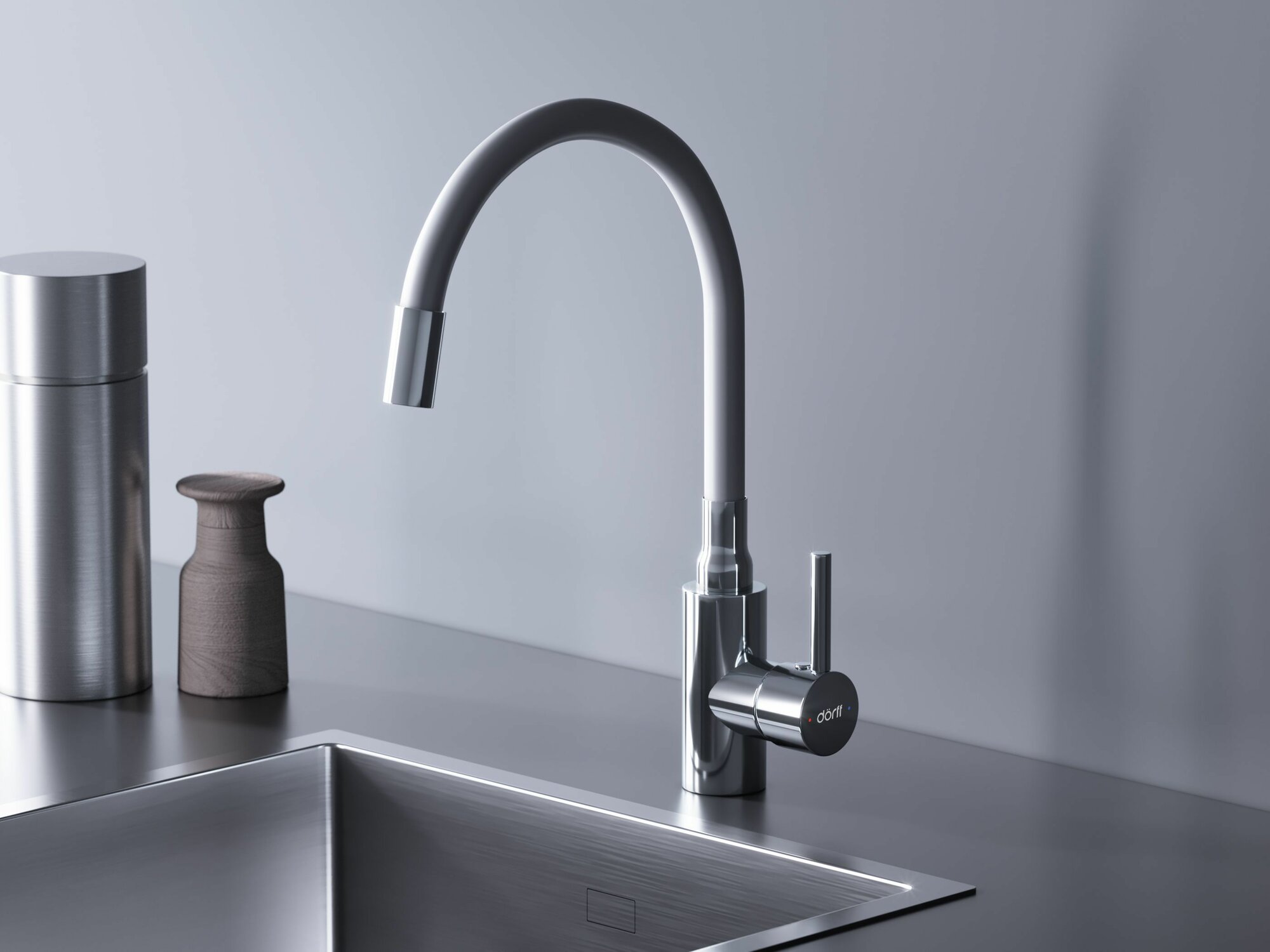 Смеситель для кухни с гибким изливом Dorff Logic D3007633 белый