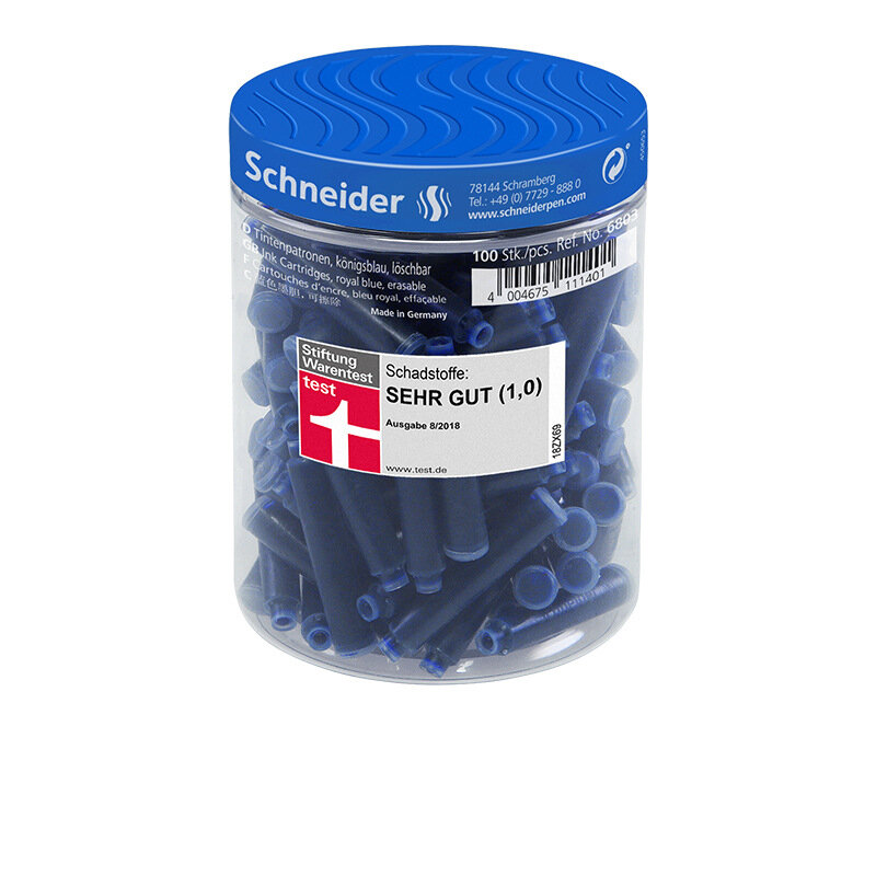 Чернильный картридж Schneider "Black Blue", 100 штук, пластик, ширина линии 0,5 мм