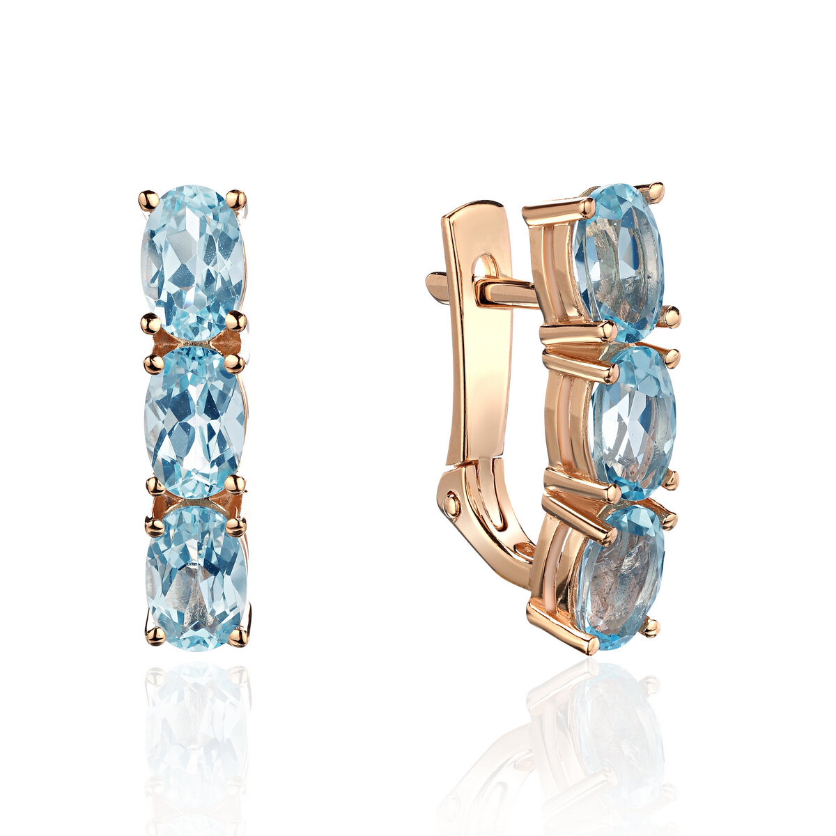 Серьги, красное золото, 585 проба, топаз
