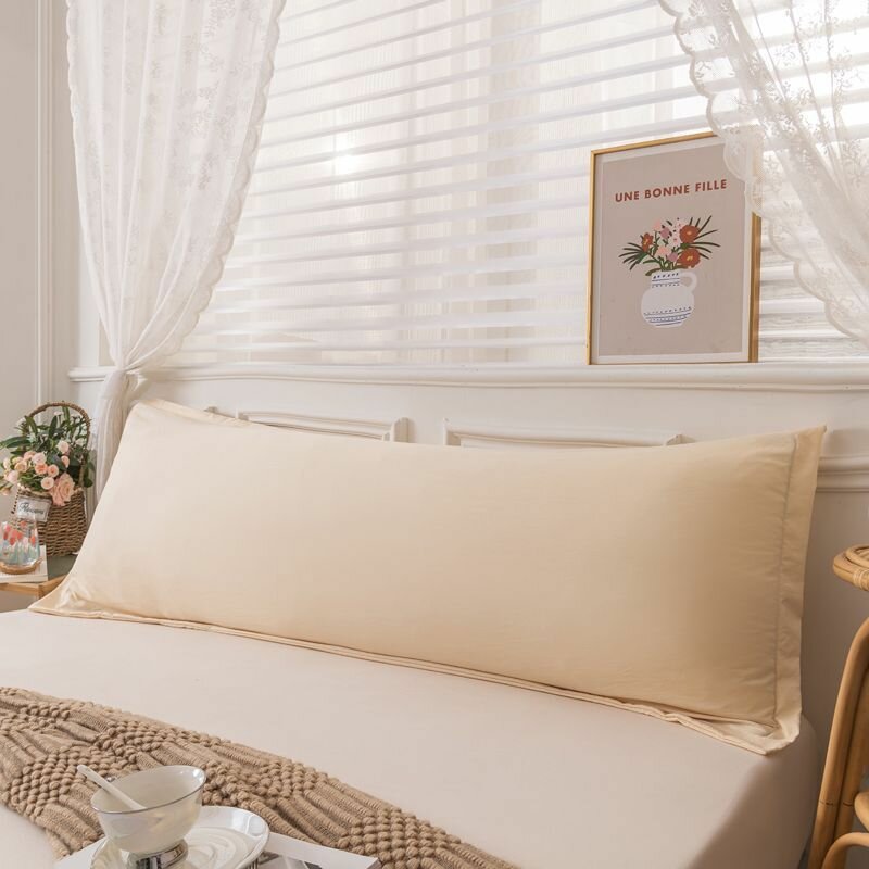 Наволочка с ушками на длинную подушку, Латте, Вареный хлопок, на молнии, 150/50 см, 1шт