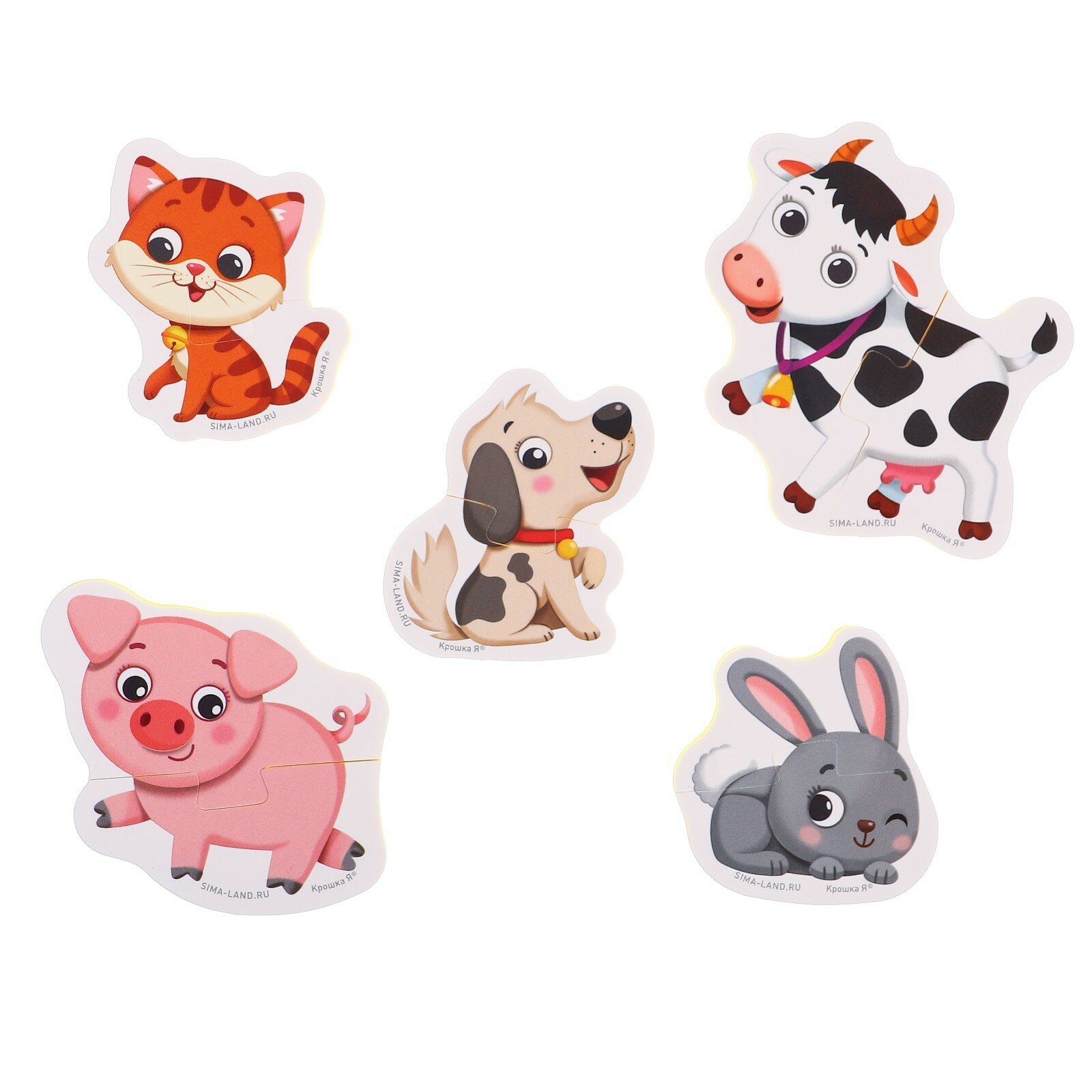 Макси-пазлы мягкие для малышей "Домашние животные", 5 пазлов, для игры в ванной, Крошка Я