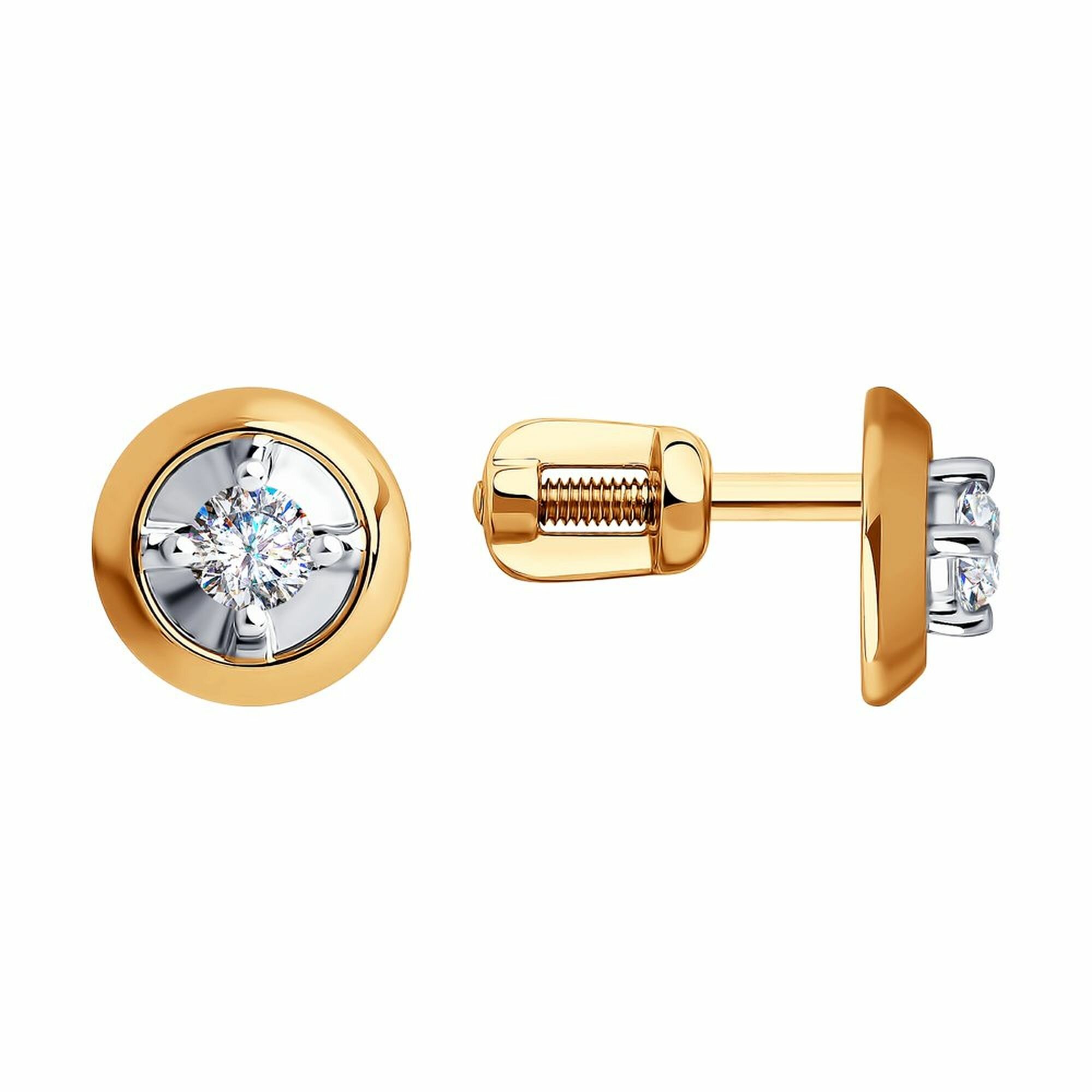 Серьги пусеты, красное золото, 585 проба, фианит