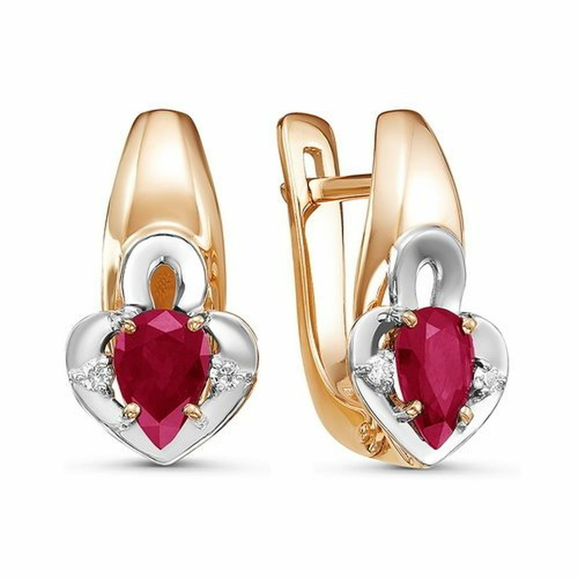 Серьги, красное золото, 585 проба, бриллиант, рубин