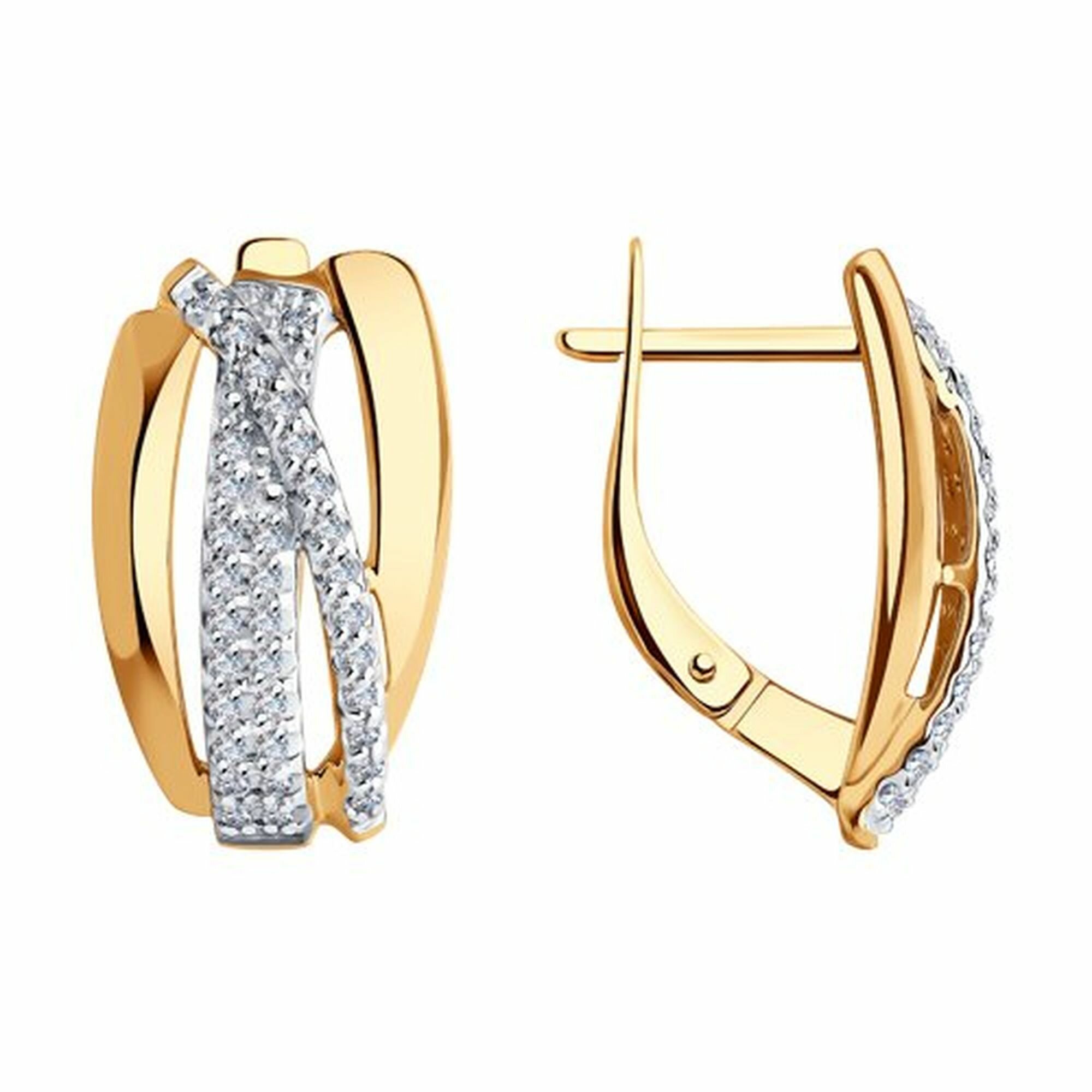 Серьги, красное золото, 585 проба, фианит