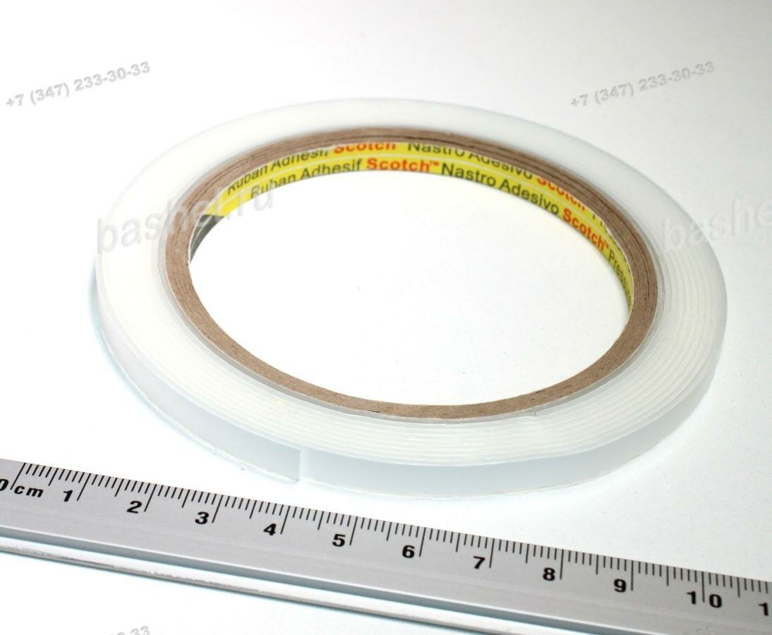Скотч двусторонний с моментальной адгезией 3M 100F, прозрачный, на акриловой основе 1.0 мм x 6 мм x 3 м. ориг.