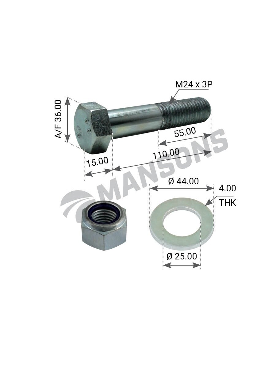 Болт амортизатора M24*3*110 BPW TRS4734 (Mansons)