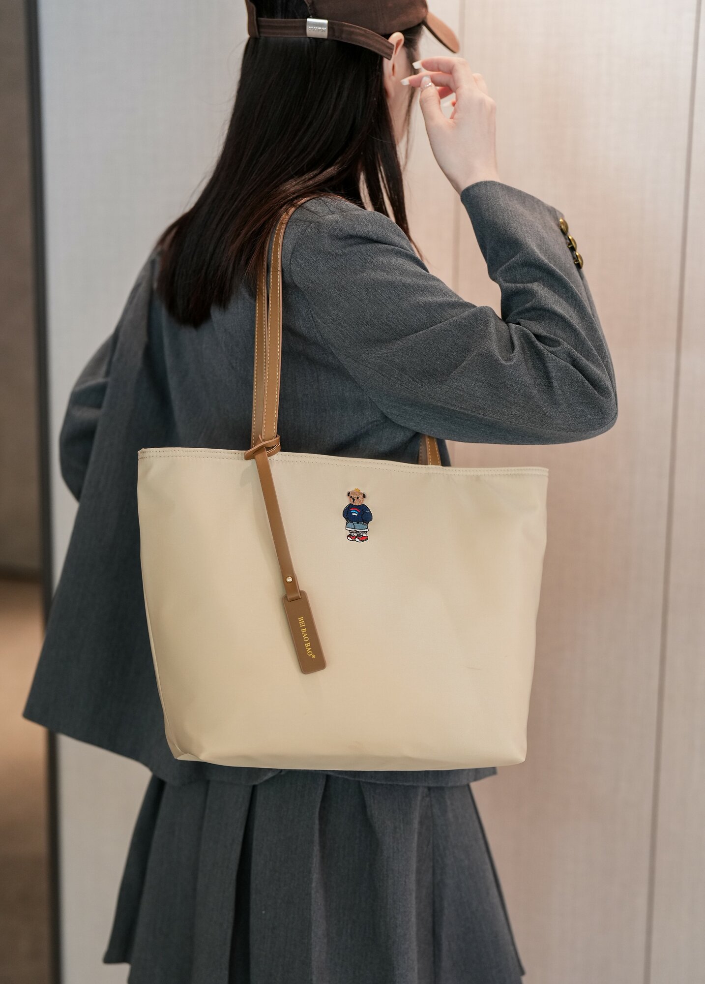 Сумка шоппер BeiBaoBao, фактура матовая, бежевая