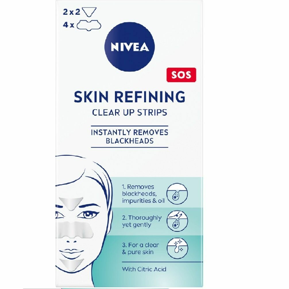 Очищающие патчи против черных точек 6 шт. Nivea, Skin Refining Clear-Up Strips