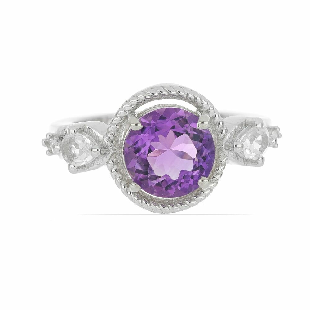 Кольцо, серебро, 925 проба, родирование, топаз, аметист