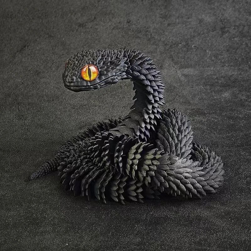 Вращающаяся 3D змея из пластика, черная
