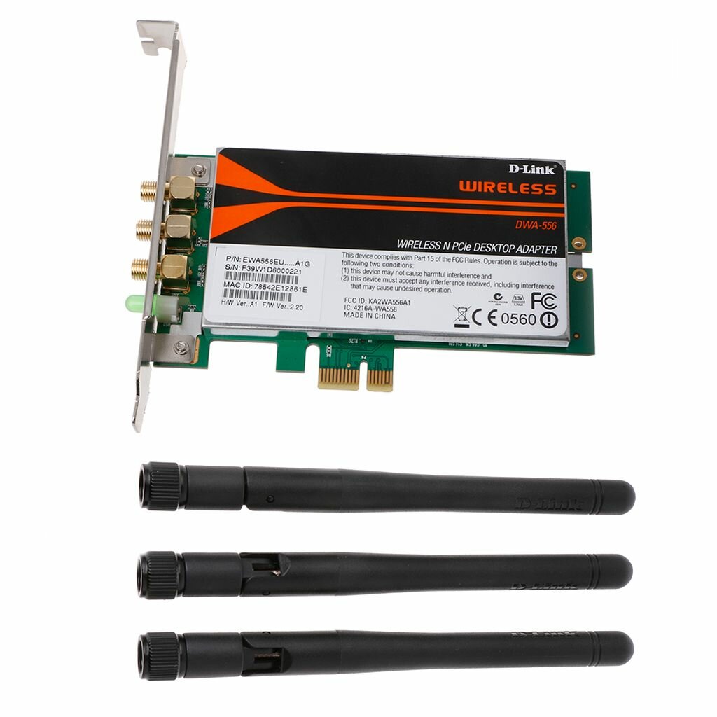Низкопрофильная WiFi-карта DWA-556 Wireless N PCI-E Desktop Adapter