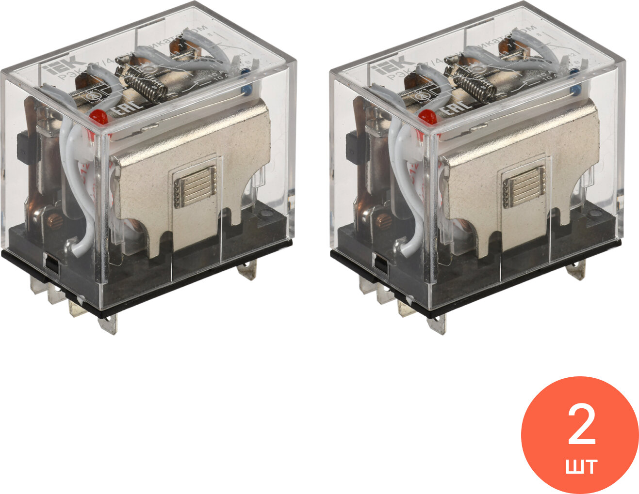 Реле промежуточное ONI / ОНИ РЭК77/4(LY4) с индикацией 27х42х41мм, 10А 12В DC, RRP10-4-10-012D-LED / электрика (комплект из 2 шт)