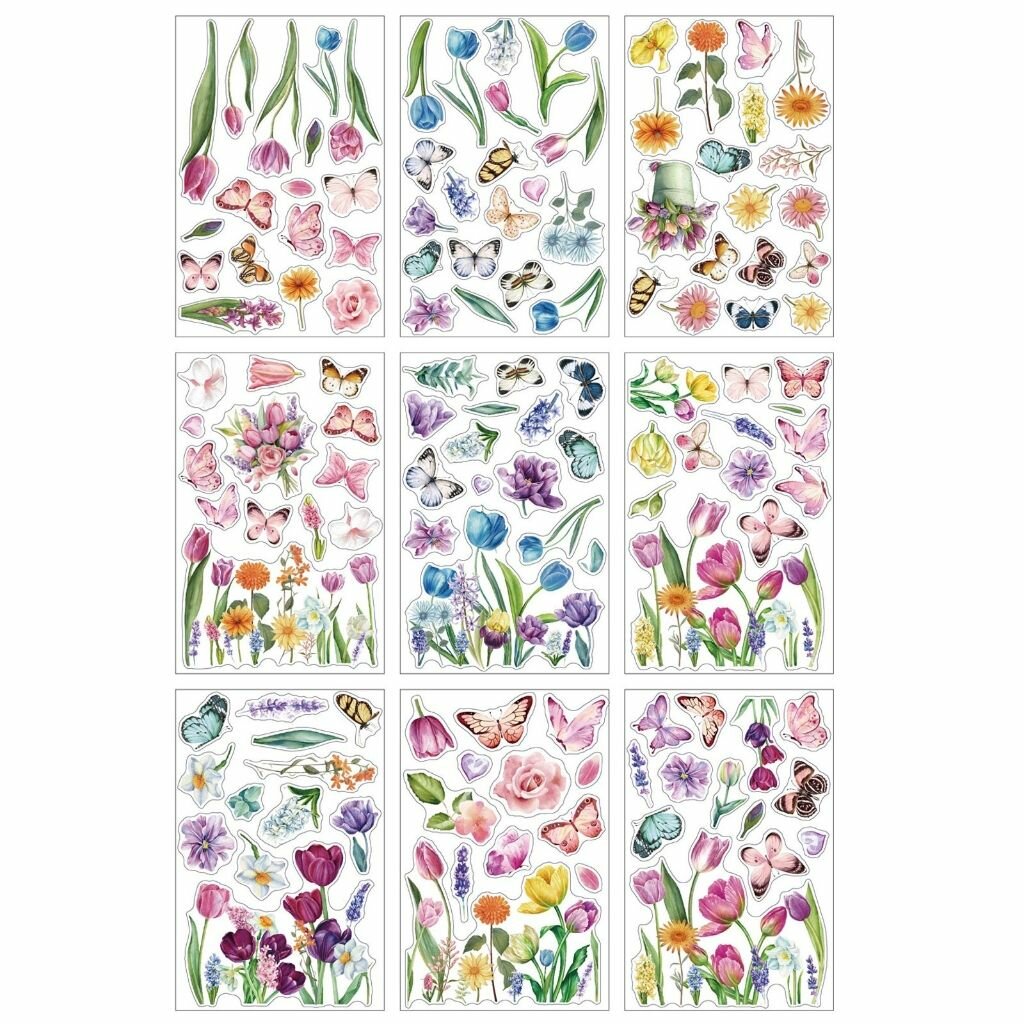 Яркие наклейки на окна с цветами и птицами для украшения интерьера 9 листов, легко клеятся и снимаются