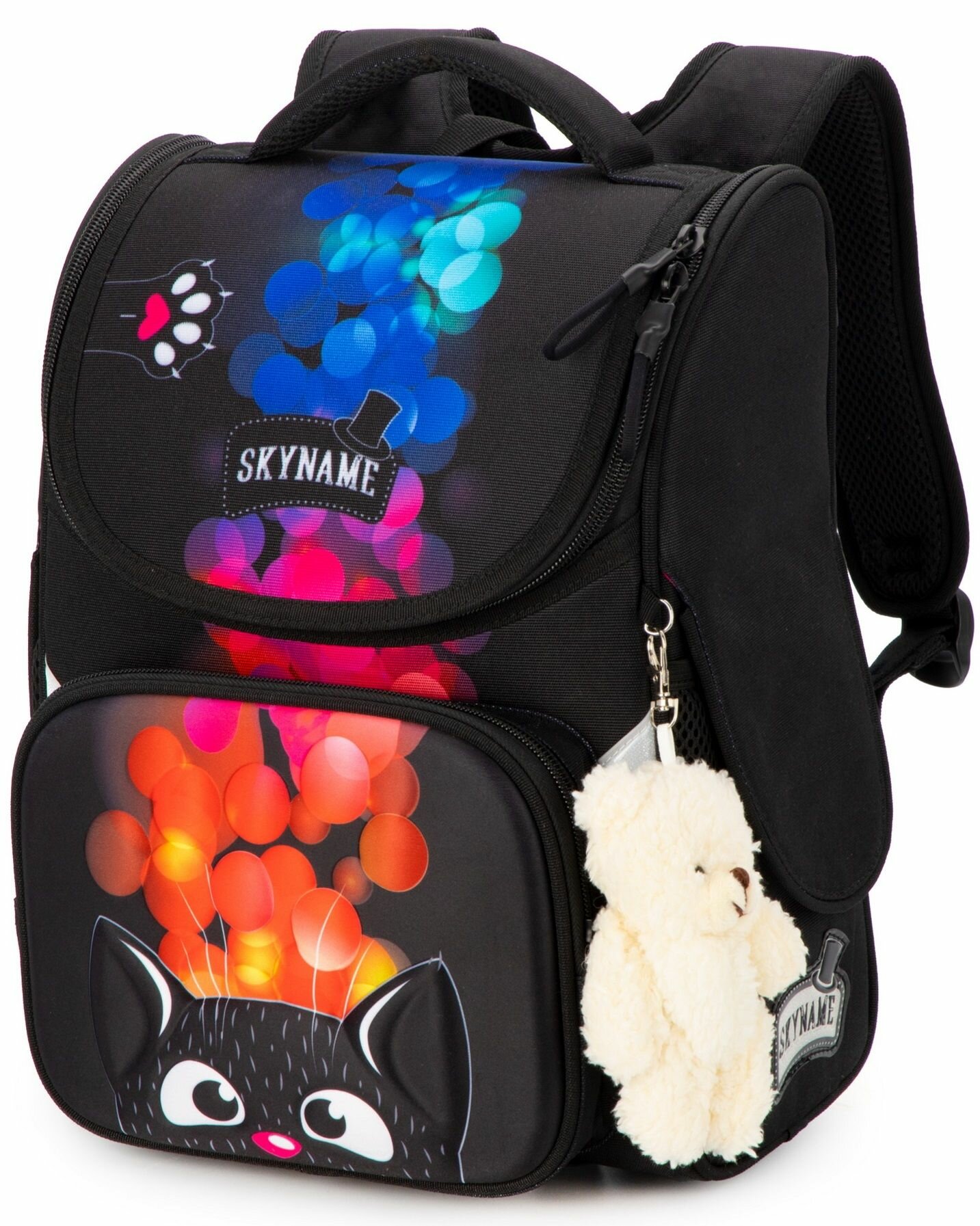 Ранец школьный для девочки 15 л для начальной школы, каркасный с анатомической спинкой SkyName (СкайНейм), А4, с мишкой