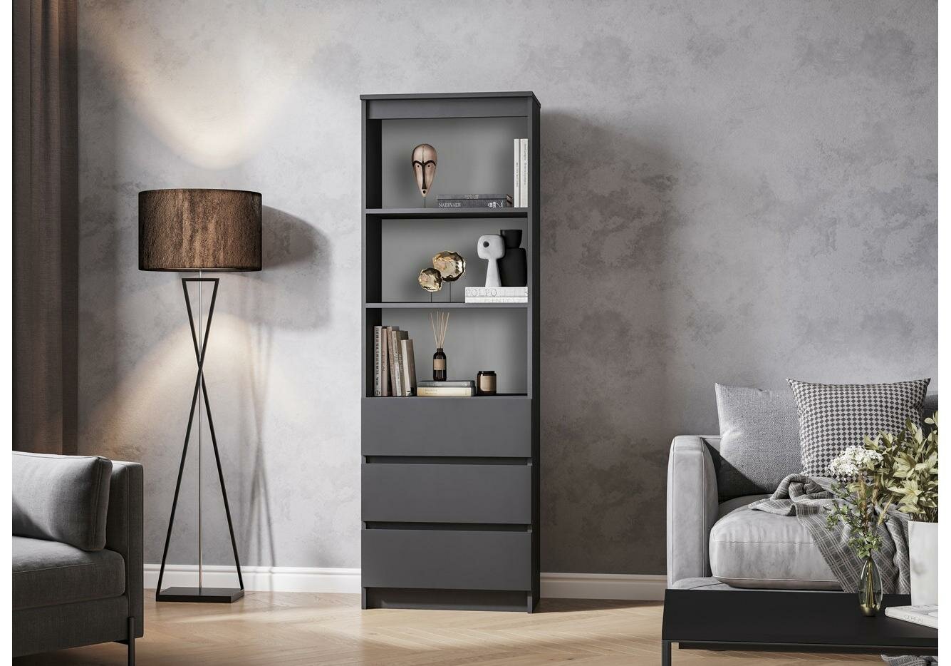 Стеллаж Мори 600.3 графит без ручек 1800x350x600 мм