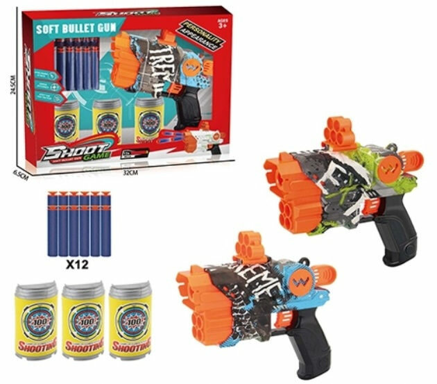 Набор "Тир" с бластером с принтом (длина 19см),2 цвета в кор