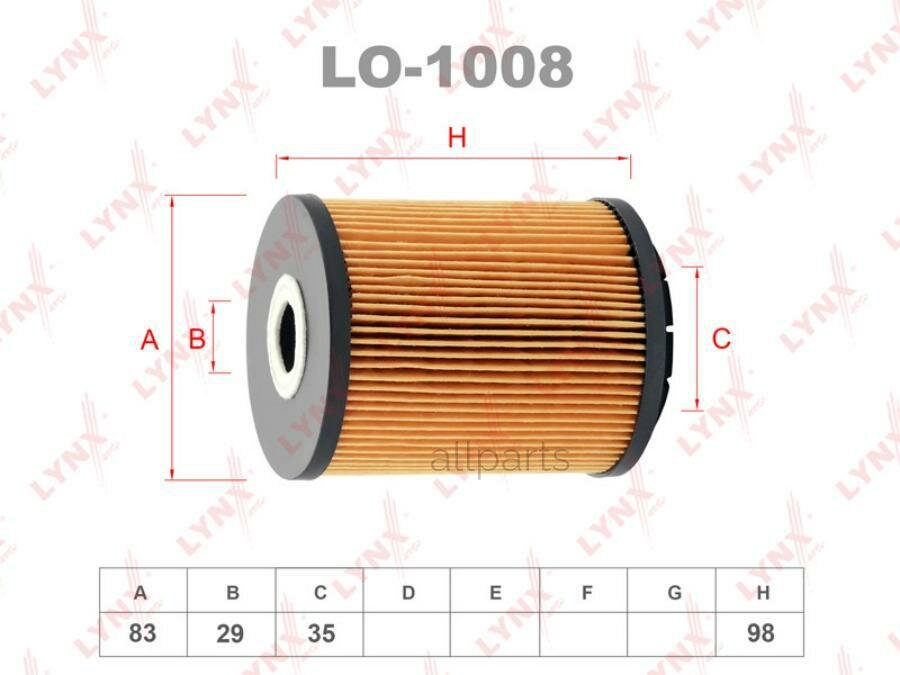 LYNXAUTO LO1008 фильтр масляный AUDI A6 3.7 99-05 / A8 3.7-4.2 98-02 / Q7 3.6 06-, FORD GALAXY 2.8 95-00, JEEP GRAND