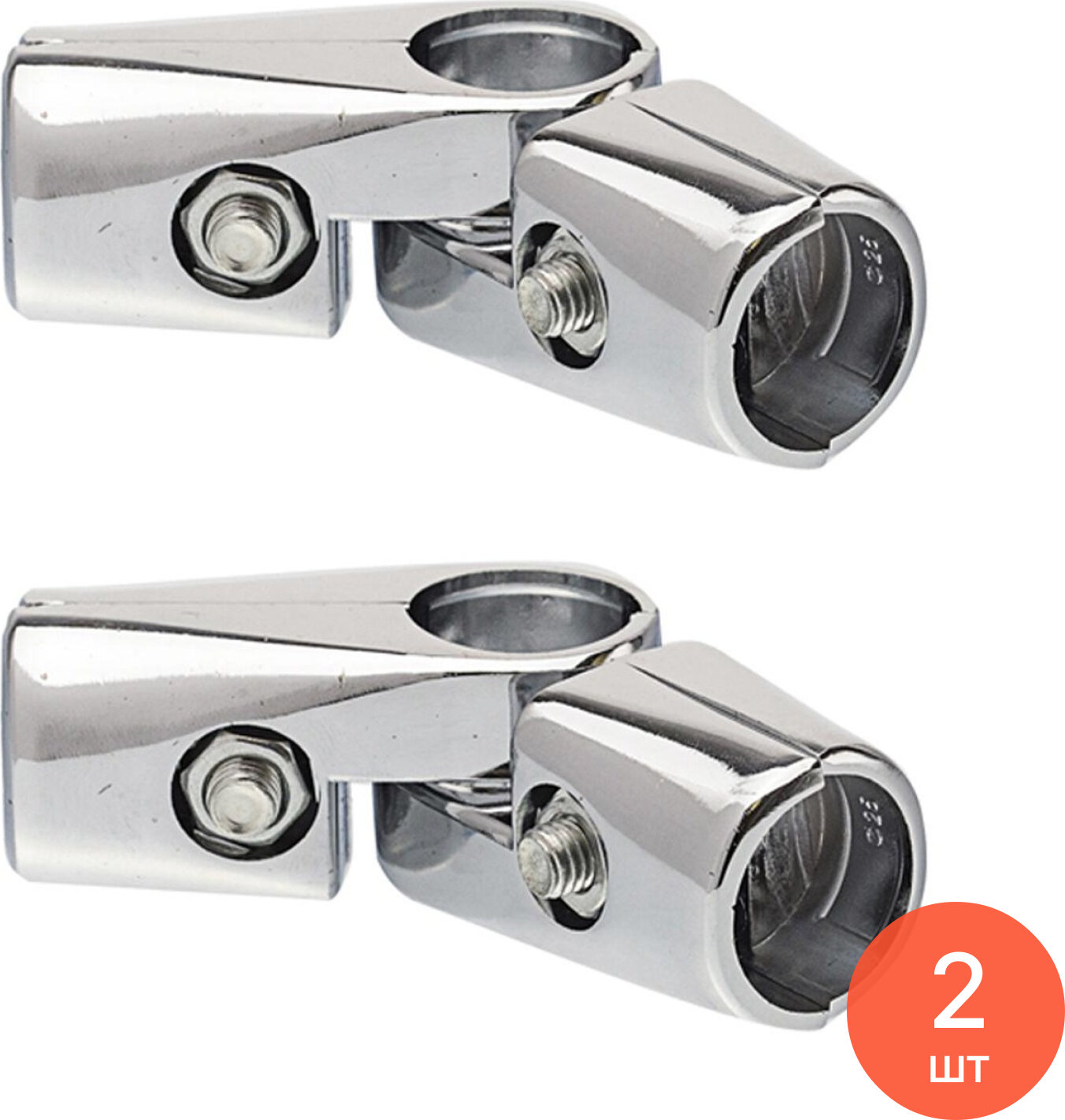 Соединитель для труб Element / Элемент угловой регулируемый стальной, цвет хром, диаметр 25мм / фурнитура для мебели (комплект из 2 шт)