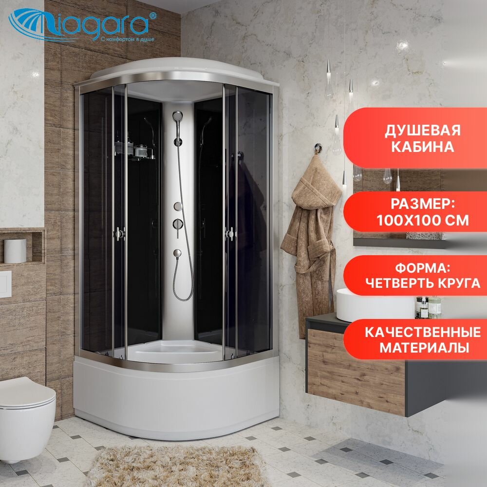 Душевая кабина Niagara "Eco" E100, 100 x 100 см, универсальная ориентация, чёрный