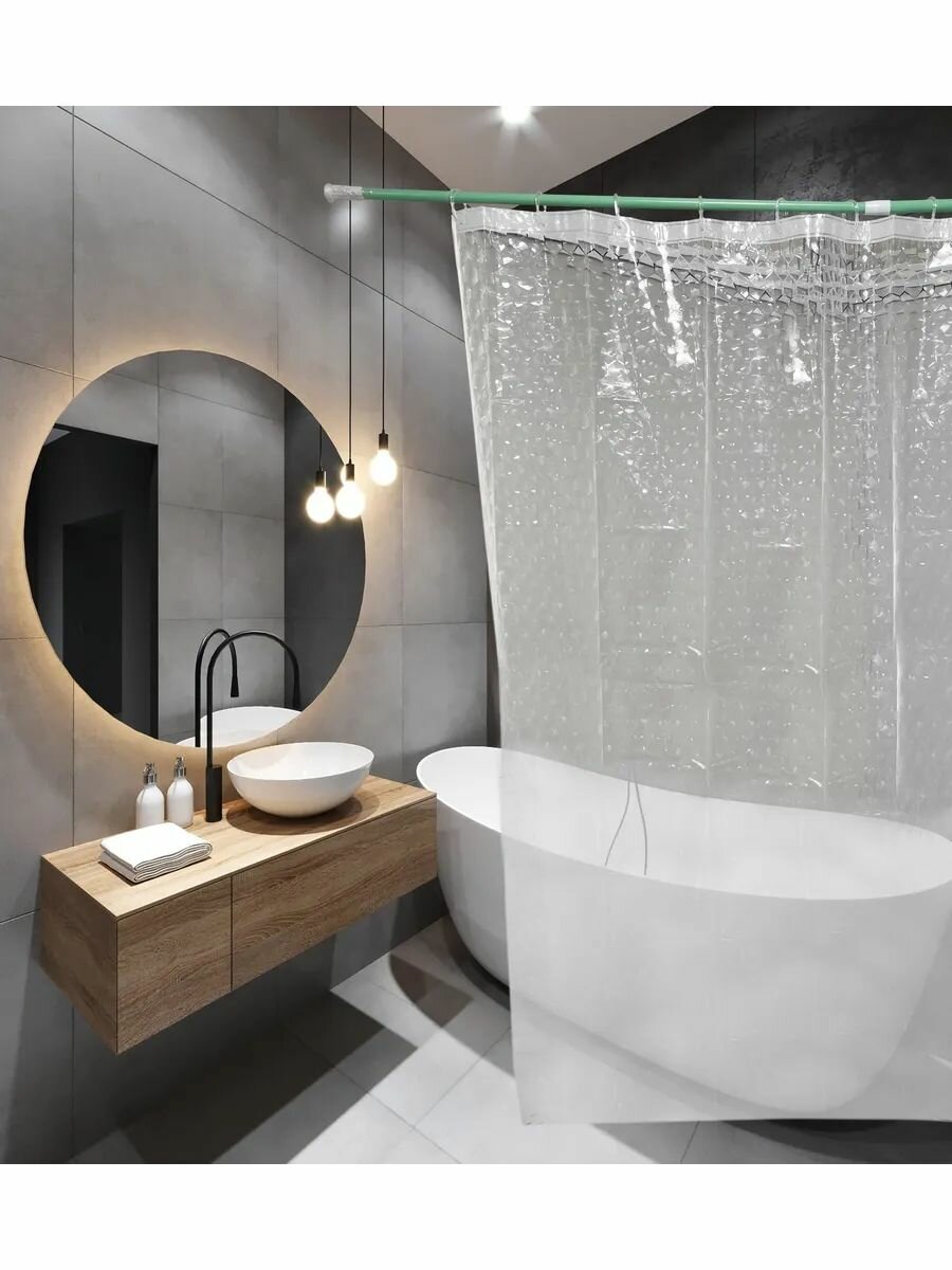 Штора для ванной 180х180 PEVA 30001 с кольцами 3D Водяной куб