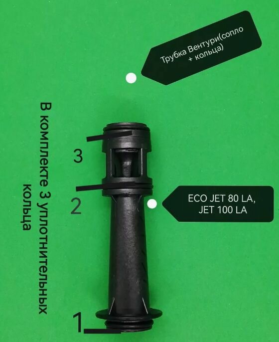 Трубка Вентури JET 80/100, для котлов, с кольцами и соплом, черная