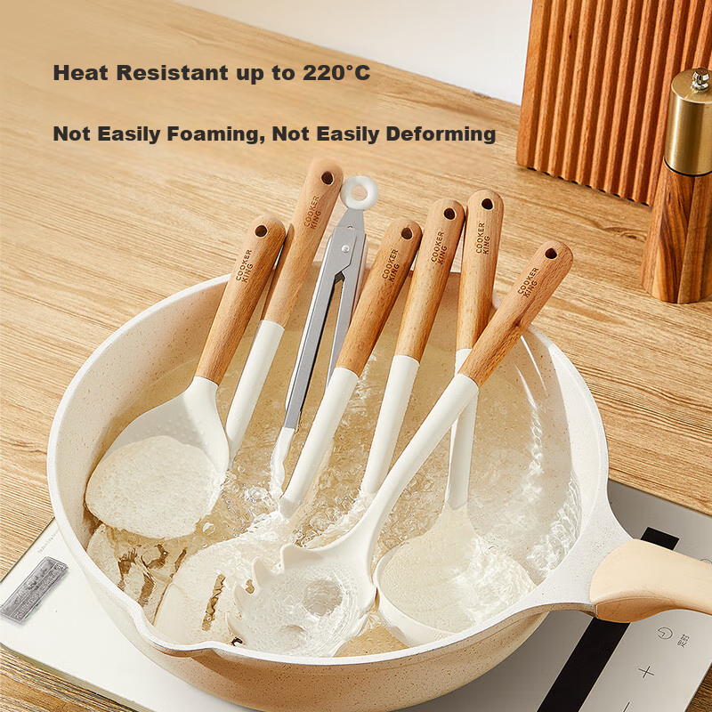 Chuidahuang Silicone Spatula, Wooden Handle Non-Stick Pan Wok Frying Pan Flat Bottom Pan Specialized Cooking Spatula