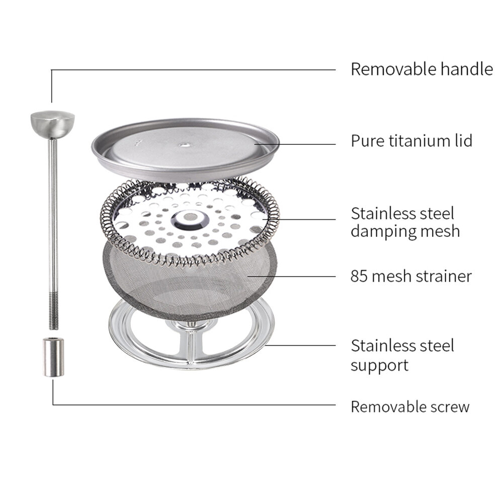Lixada 750 мл Титановая Кофейная Чашка Френч-Пресс
