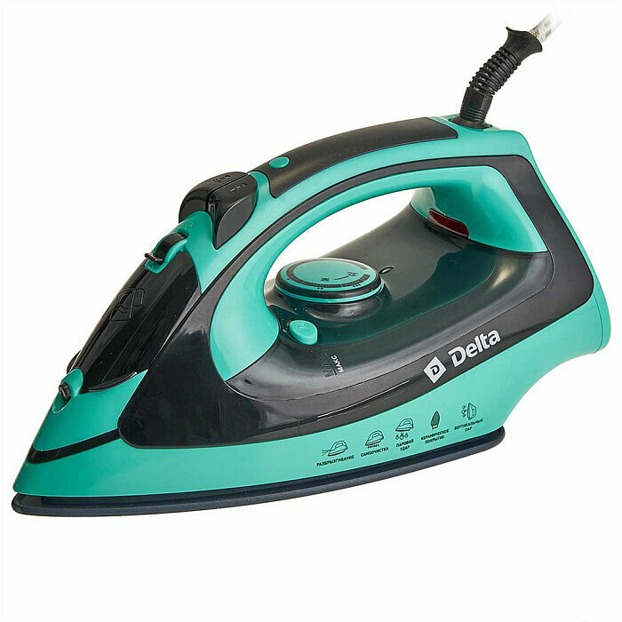 Утюг Delta DL-416 электрический, паровой удар, 2600 Вт, черный с зеленым