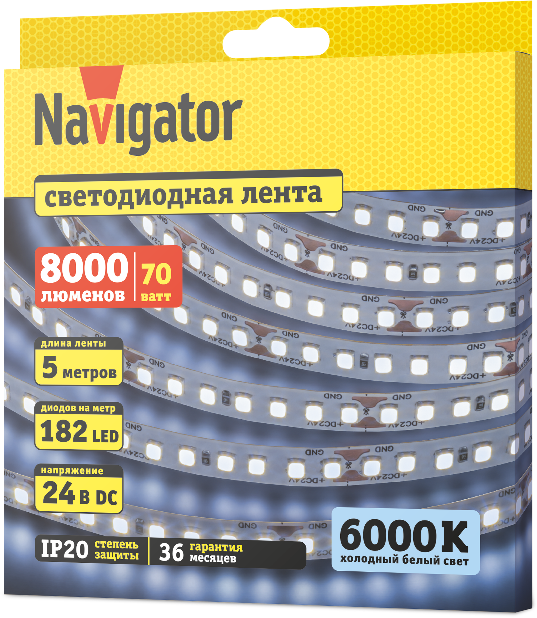 Светодиодная лента Navigator 95 298 NLS-2835CW182-14-IP20-24V 5м, 6000К