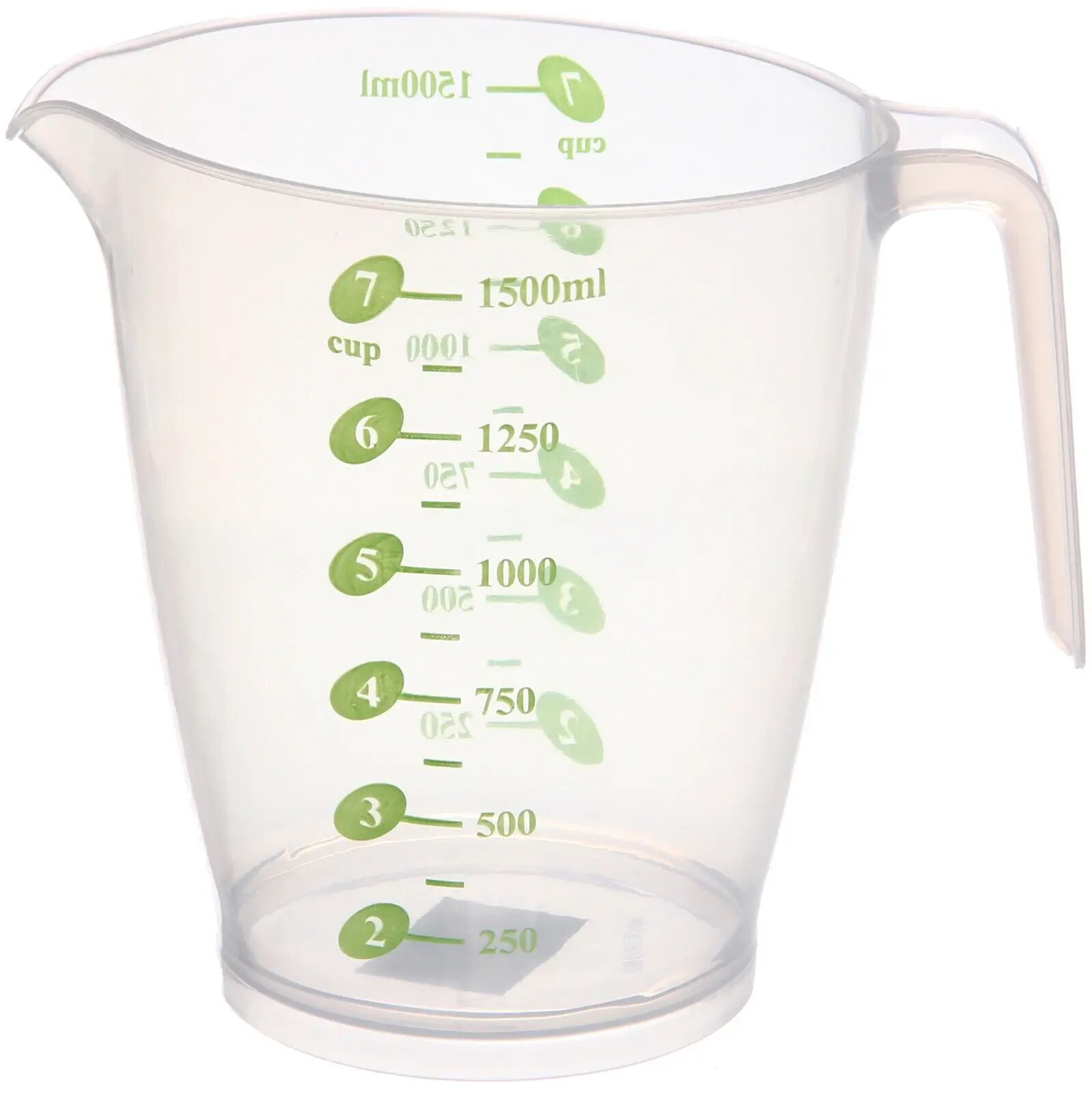 Мерный стакан 1500мл, прозрачный пластик, с ручкой и носиком, шкала в мл