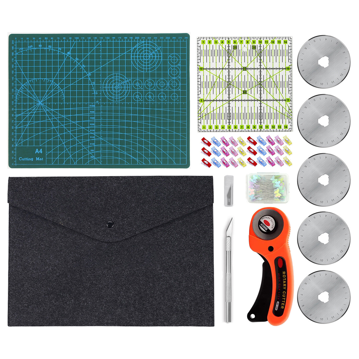 Набор вращающихся ножей с ковриком для резки, линейкой для пэчворка, разделочным ножом, ножницами, зажимами для шитья, 145 шт.