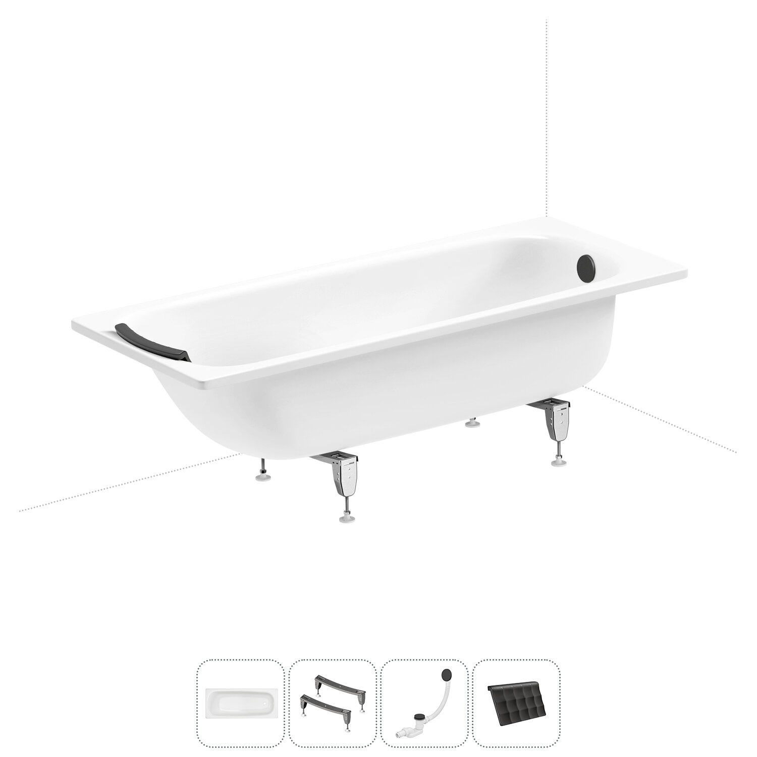 Стальная ванна 170х70 Sanitana BLB Universal 20220723R в наборе 4 в 1: металлическая ванна 170 х 70 см с шумоизоляцией, ножки, слив-перелив, подголовник
