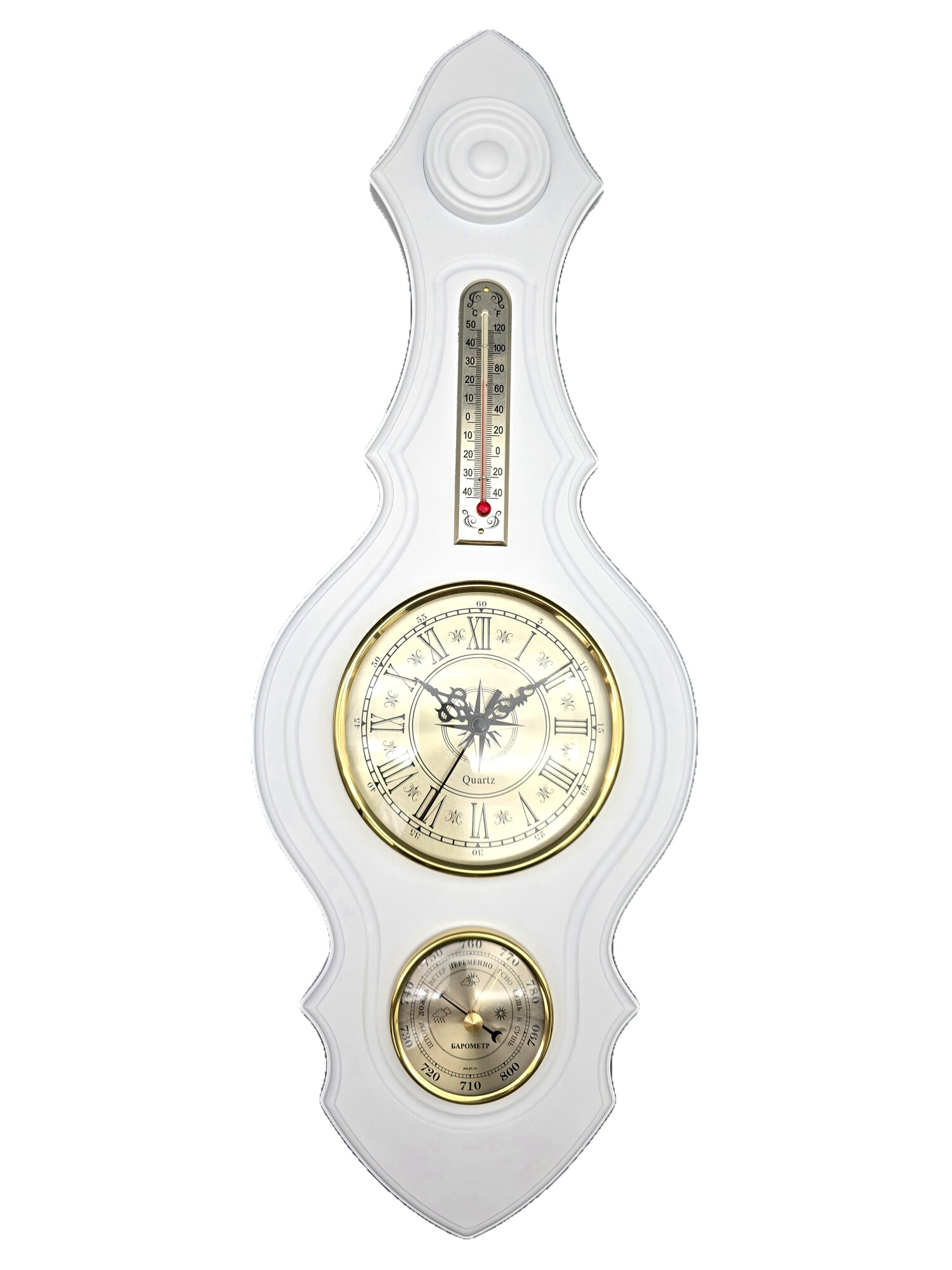 Метеостанция настенная белая деревянная механическая с часами барометр термометр смич БМ74 часы белая массив дерева размер 20х56х4см