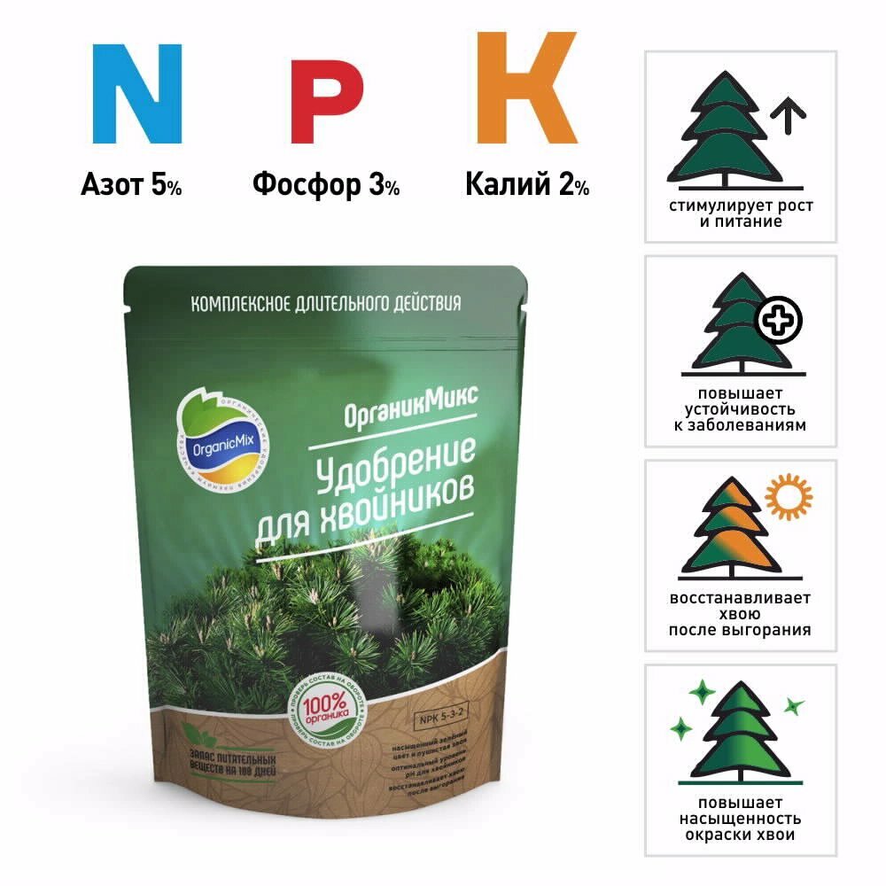 Удобрение Organic Mix, для хвойников, гранулированное, 800 г