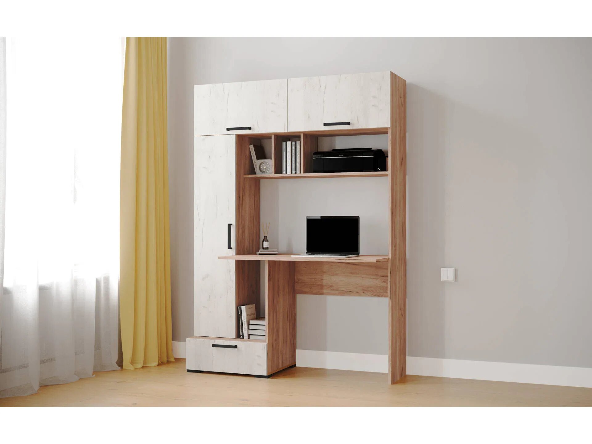 Стол компьютерный «Квартет-11» с пеналом, дуб крафт табачный/дуб крафт белый (1316х600х1850)