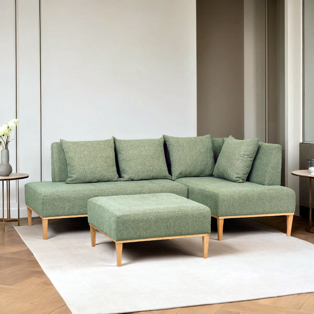 Диван угловой модульный нераскладной, Микровелюр, Оливковый, 210х210х75 см