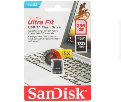 Память USB Flash 256 ГБ SanDisk Ultra Fit (SDCZ430-256G-G46) - USB 3.2 Gen1, до 130 Мбайт/сек, мини, пластик